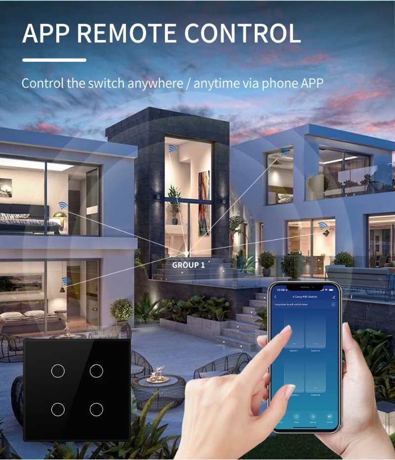 TUYA WiFi Smart Switch Light Touch 1/2/3/4 Gang Switch Without No ...