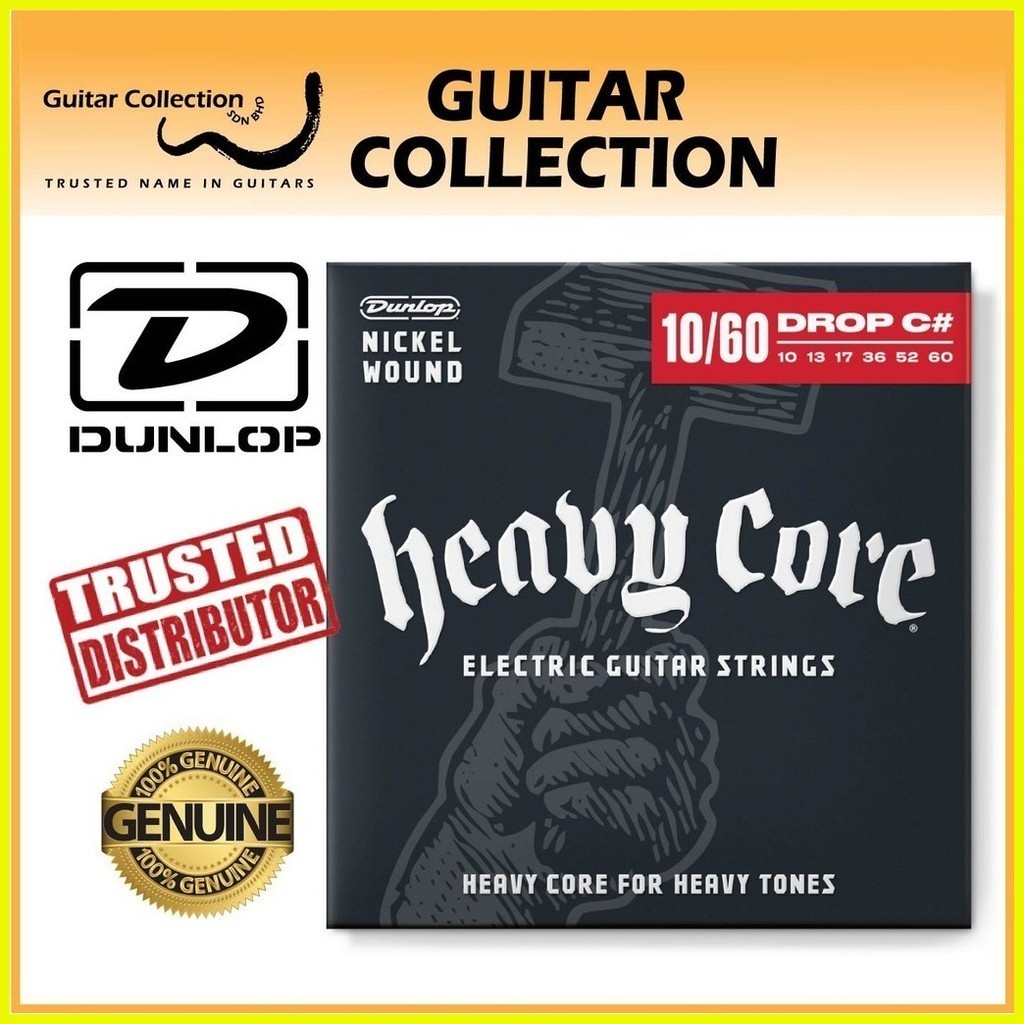 Jim Dunlop DHCN1060-6 Heavy Core Electric Guitar Strings Nickel Wound ...