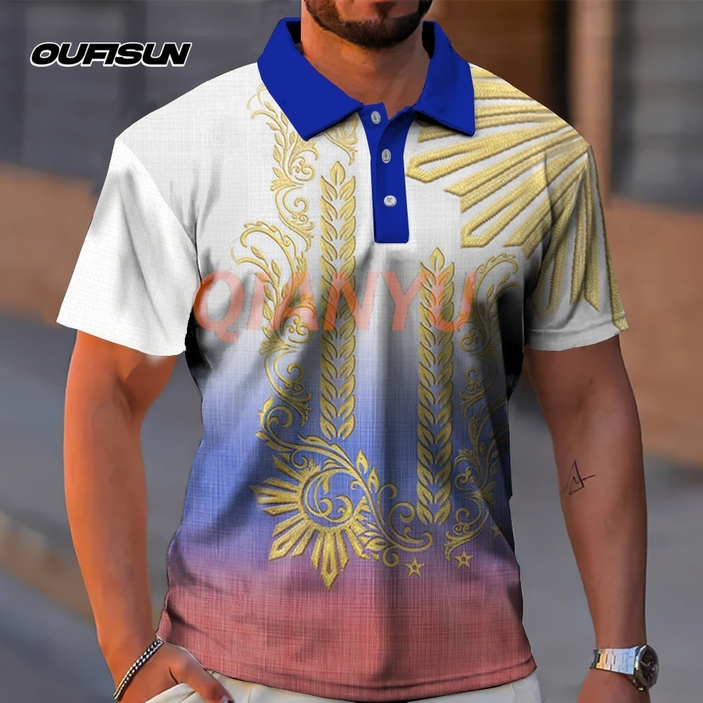 2025 New Retro Ethnic Style Red Polo Shirt Modern Barong Top ...