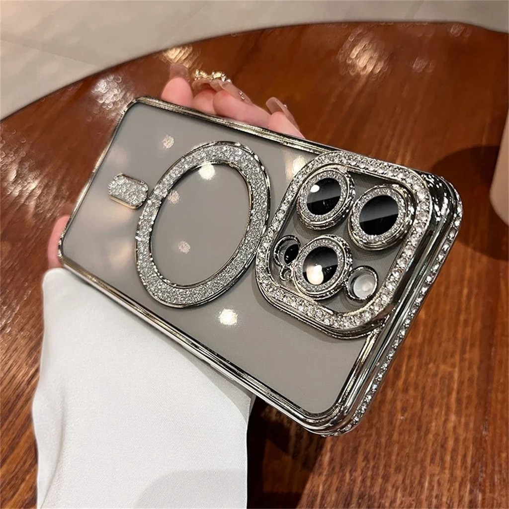 Bling Glitter Rhinestone Magnetic Phone Case for iPhone 16 15 14 13 12 ...