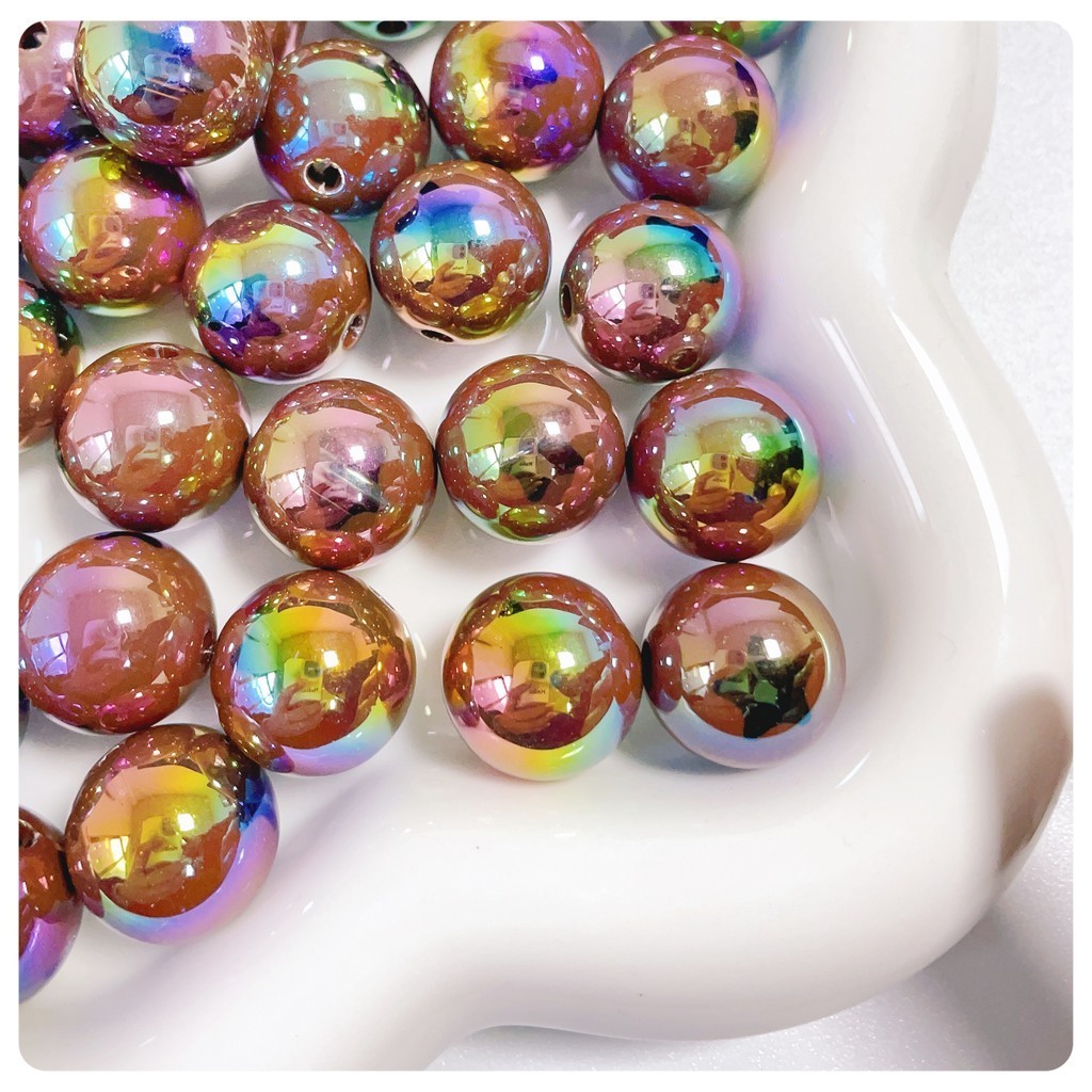16mm acrylic UV electroplating straight hole round beads hand-painted ...