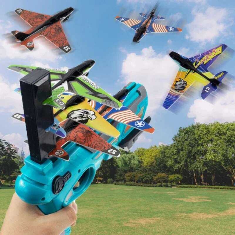 Foam catapult aircraft Children outdoor boy toy hand Gunner throw Gyro ...