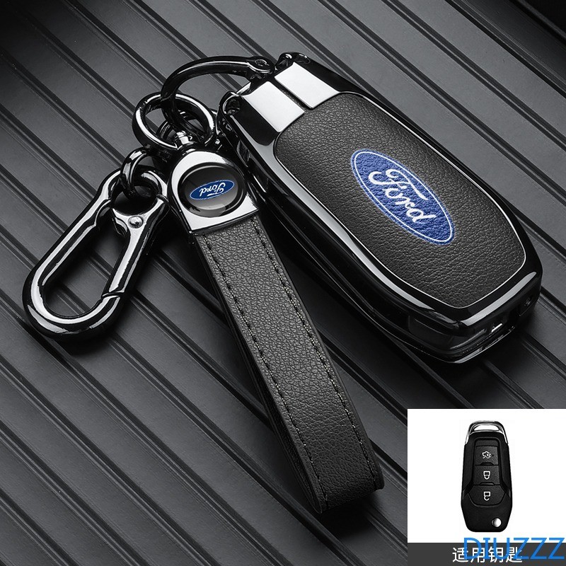 Zinc Alloy Leather Car Remote Key Cover Case Shell Fob Holder For Ford ...