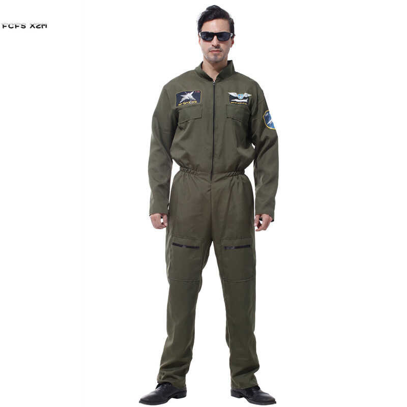Men Olive Color Halloween Pilot Uniform Costume Adult Police Special ...