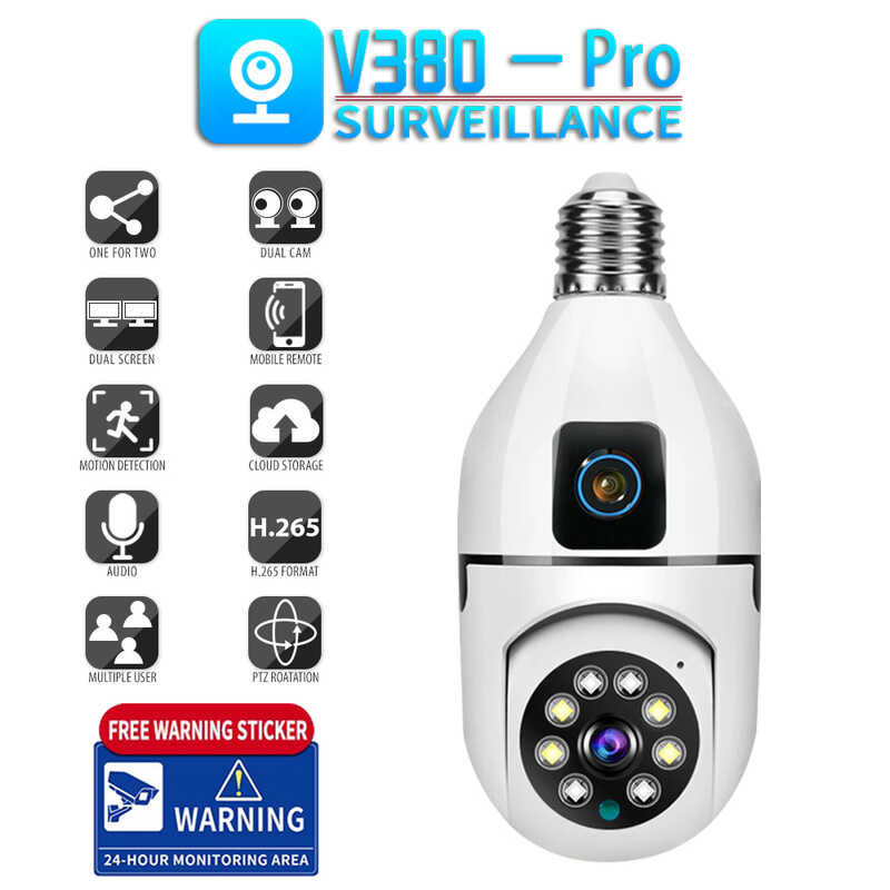 V380 PRO Q19 Plus Dual lens HD 4MP PTZ alarm CCTV Camera Light bulb ...