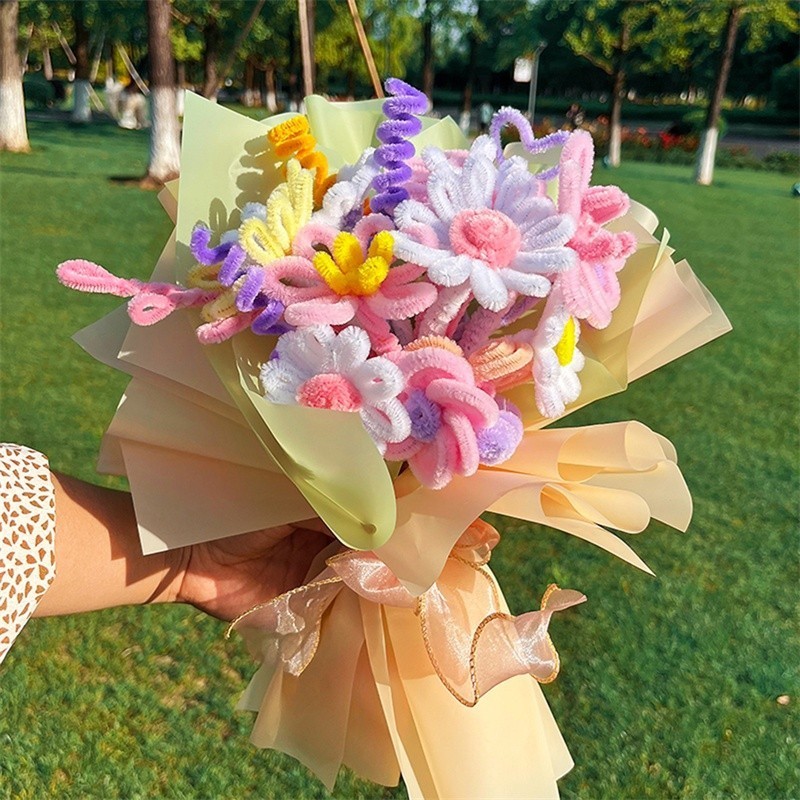 100pcs Dense Fuzzy Wire Colorful Craft Flower Chenille Stem Children's ...