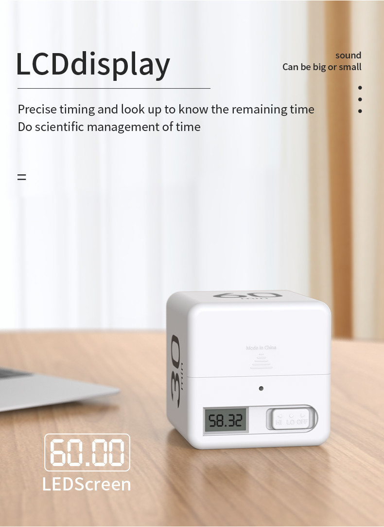Digital Cube Timer Adjustable Sound & Vibration Rotation Kitchen Timer ...