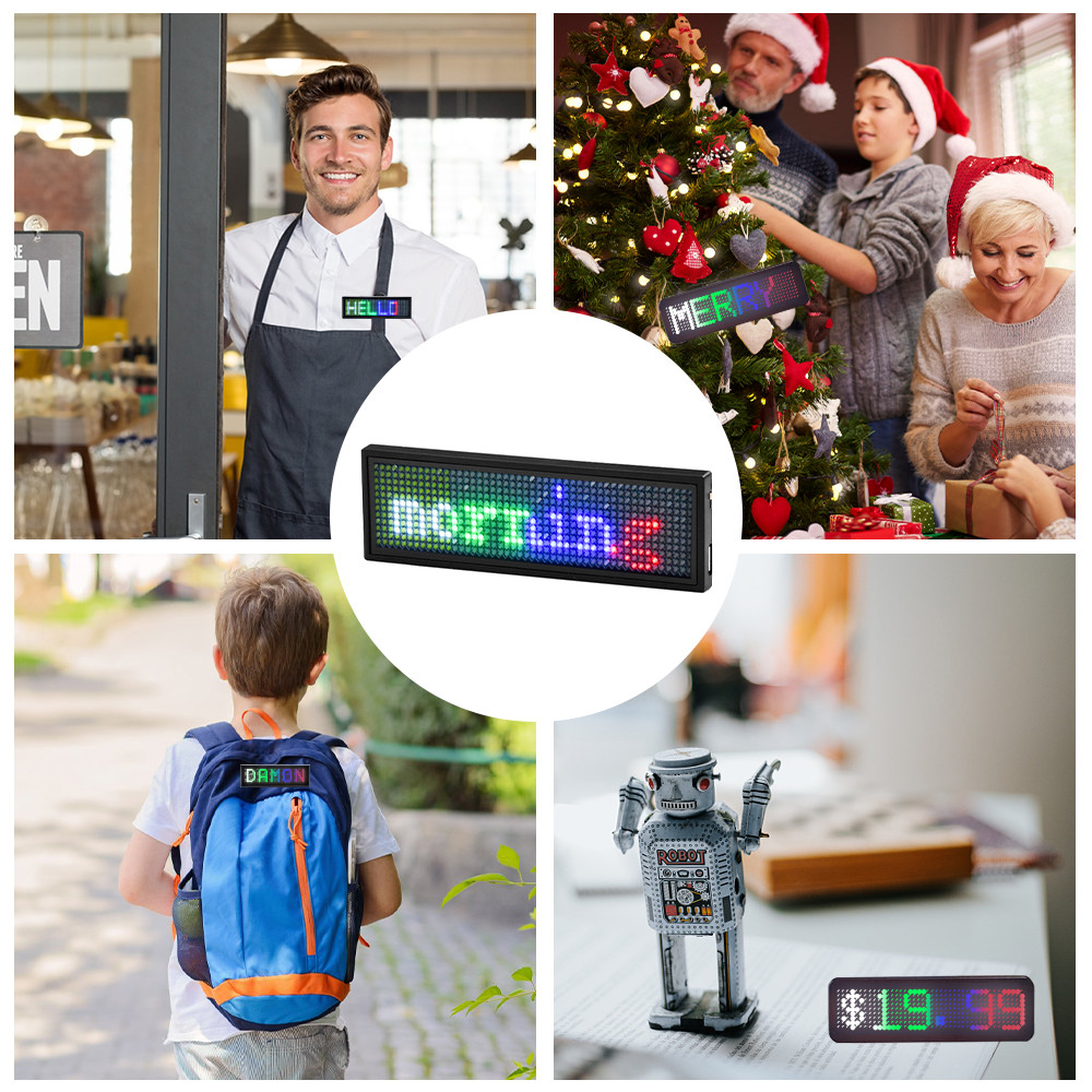 Smart APP Bluetooth LED Digital Badge USB Charging DIY Programmable ...