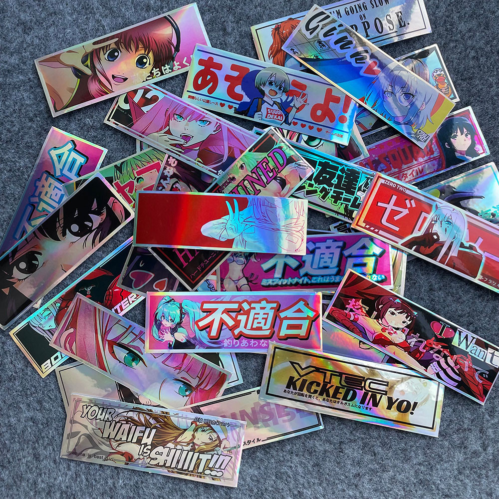 Laser Rainbow JDM Anime Girl Motorcycle Car Stickers Accessories Decals ...
