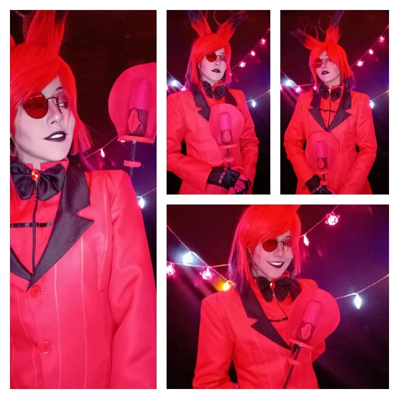 Hazbin Cosplay Hotel Alastor Costume with Wig Red Jacket Uniform Suit ...