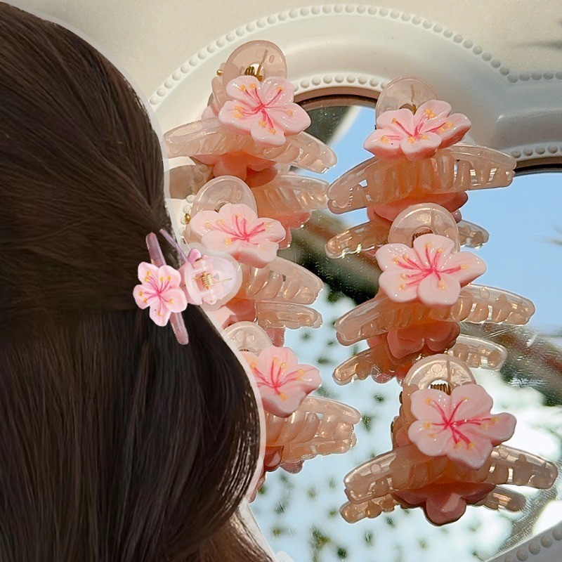 2Pcs Pink Blossom Flower Hair Clamps - Sakura Hair Claw - Korean INS ...
