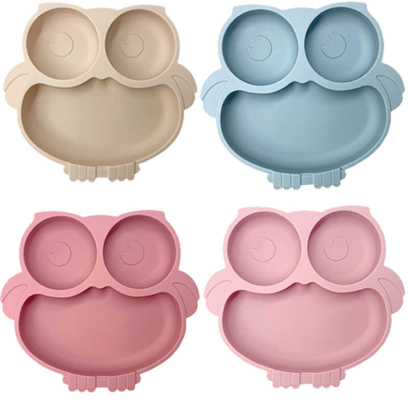 BPA Free Cute Owl Children Dishes Suction Plates Silicone Dining Plate ...