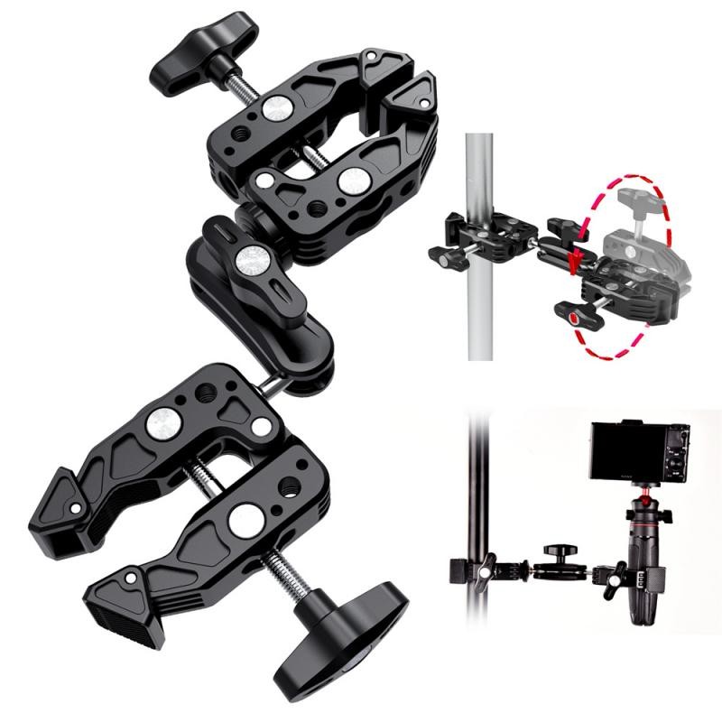 New Double Metal Super Clamp Articulating Magic Arm Clip 360° Dual-Head ...