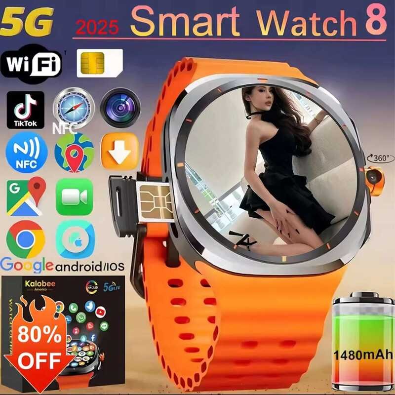 2025 U8 Ultra AMOLED 4G/5G Smart Men Women WIFI Watches Independence SIM Card GPS NFC Rotating 3 ...