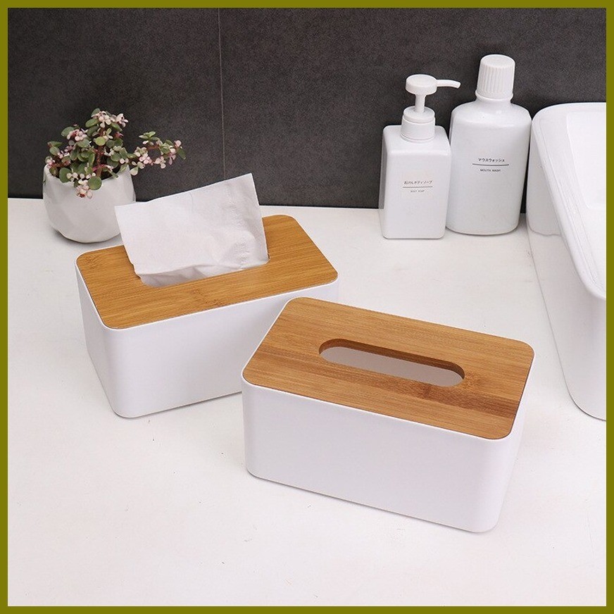 100% ⇩ Bamboo Tissue Box 21x13x9.5cm Bamboo Tissue Holder Minimalist Wooden Lid Plastic Tissue ...
