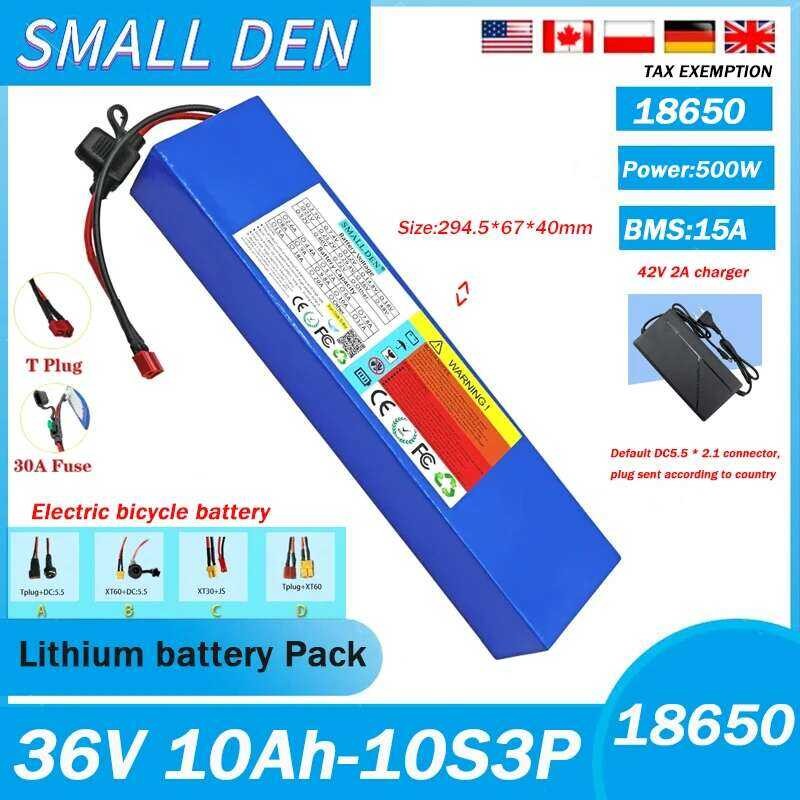 36V 10Ah 18650 Lithium Battery Pack 10S3p High Power 500W With Built-In ...
