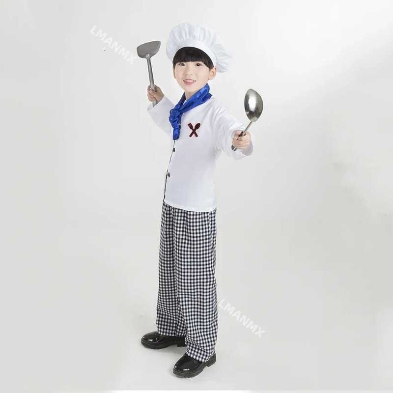 Kids Chef Jacket Plaid Trousers Cook Uniform Food Service Halloween ...