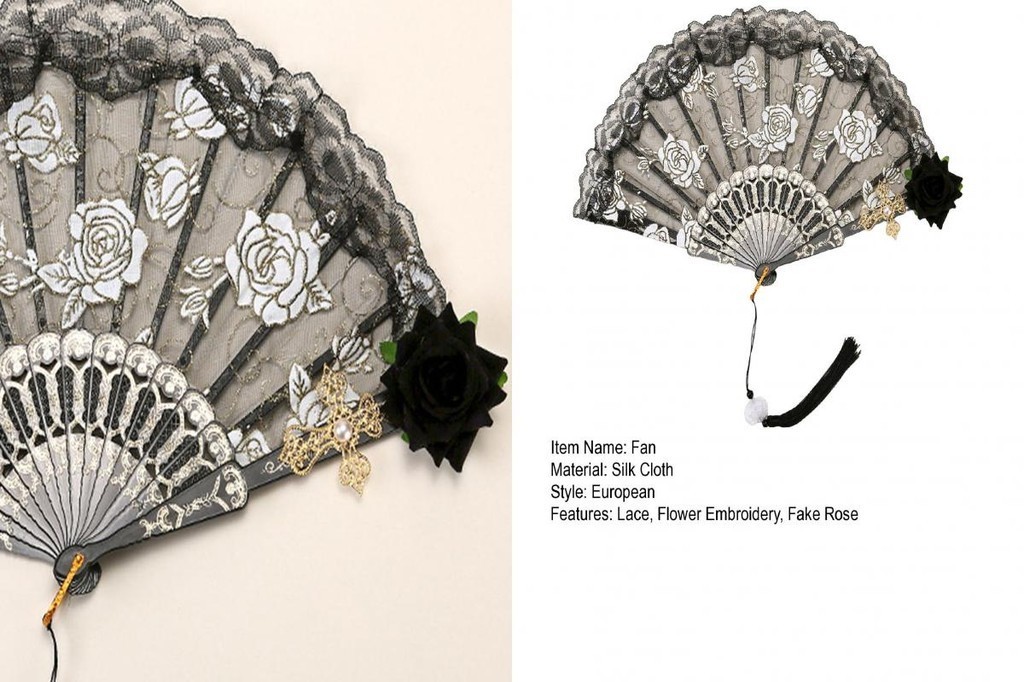 LK Lace Fan Vintage Lace Fan Vintage Lace Handheld Fan with Rose Decor ...