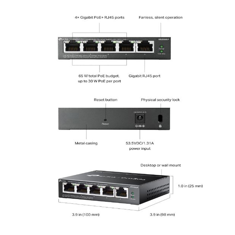 TP-Link ES205GP Omada 5-Port Gigabit Easy Managed Switch with 4-Port ...
