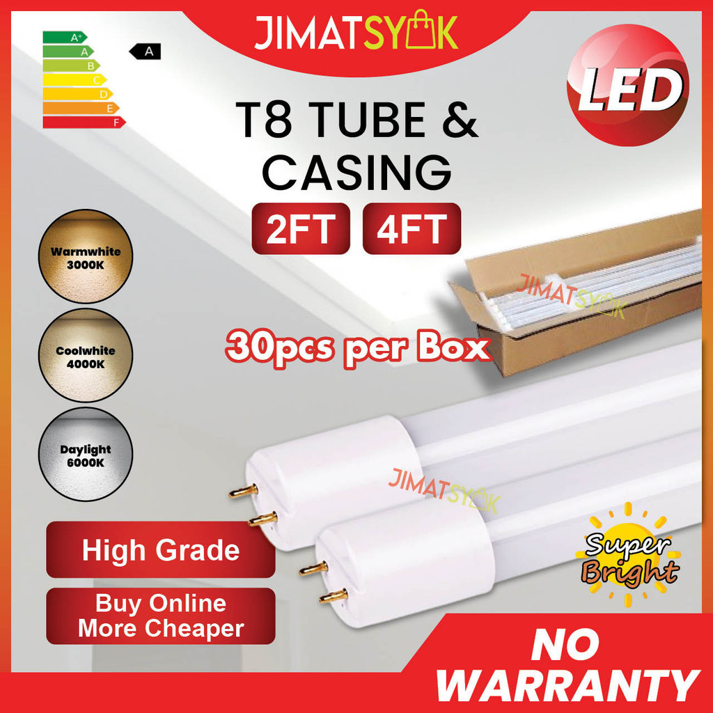 [1BOX SET = 30 PAC] LED T8 Tube 2 Feet 4 Feet 11W 22W 35W Bright Lamp LED T8 Casing Fitting ...