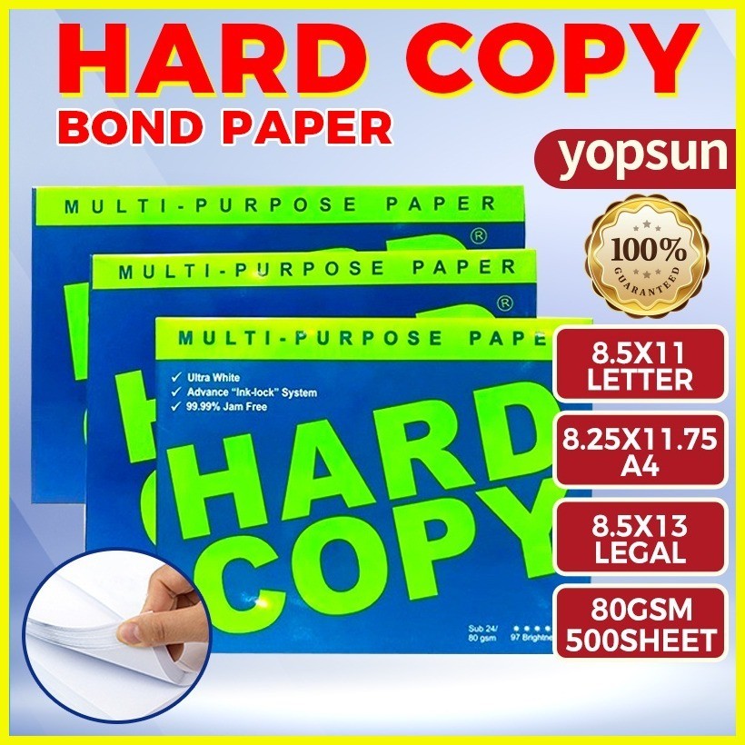 ∈ ♕ Hard Copy Bond Paper Short / A4 / Long 80gsm 500 Sheets Sub.24 ...