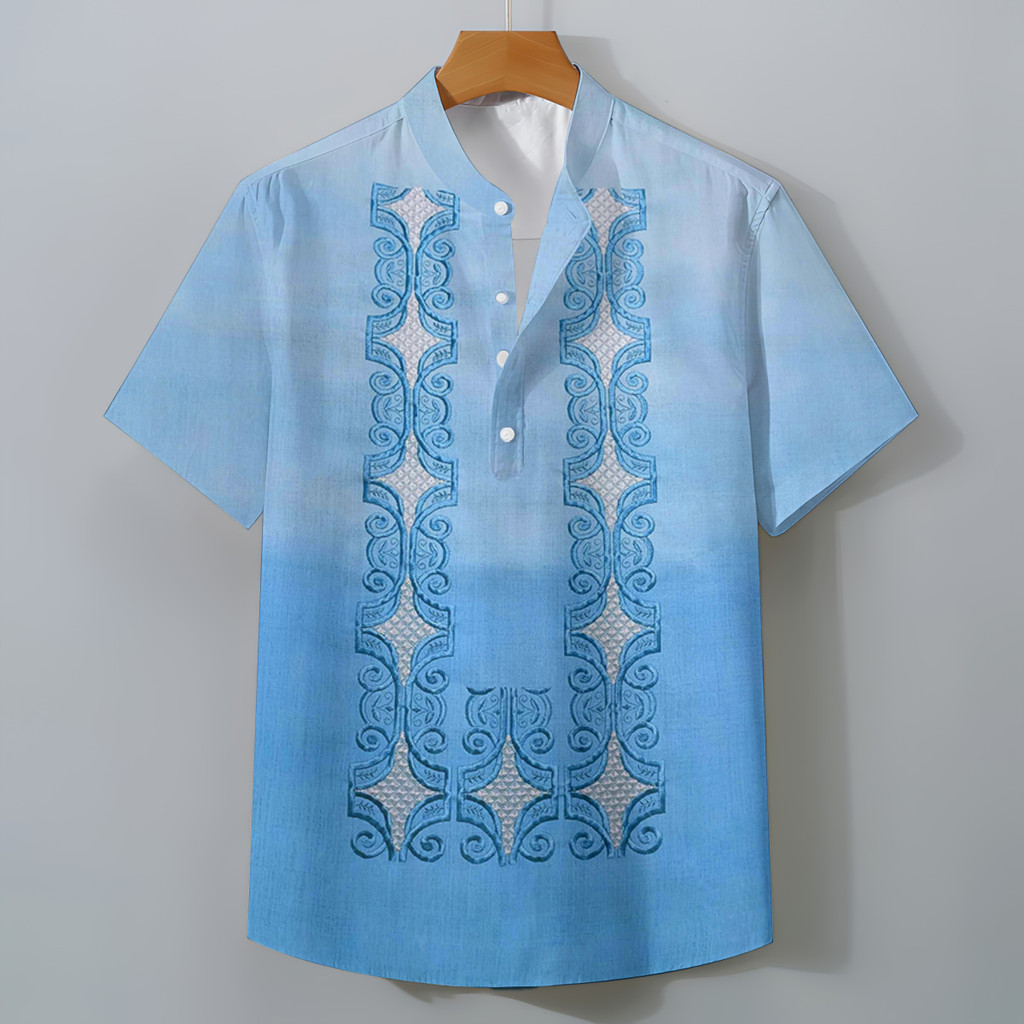 2025 Summer Outfit for Men Modern Barong Stand Collar Short-sleeved ...