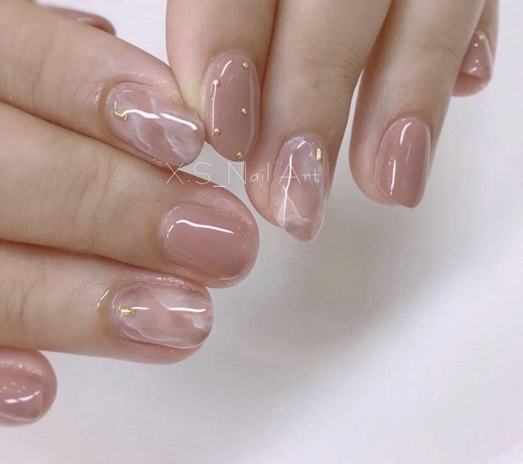Nude Color Super Gentle Texture Marble Pattern Little Fairy Fresh Nail ...