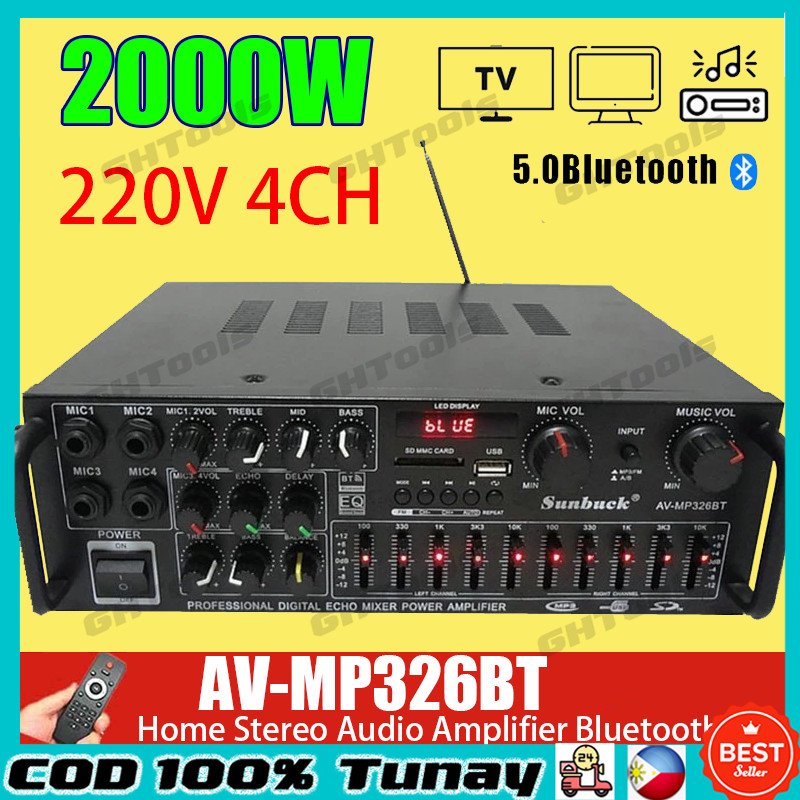 AV-MP326BT 220V 2000W Home Stereo Audio Amplifier Bluetooth 2CH EQ Wireless Stereo Audio with ...