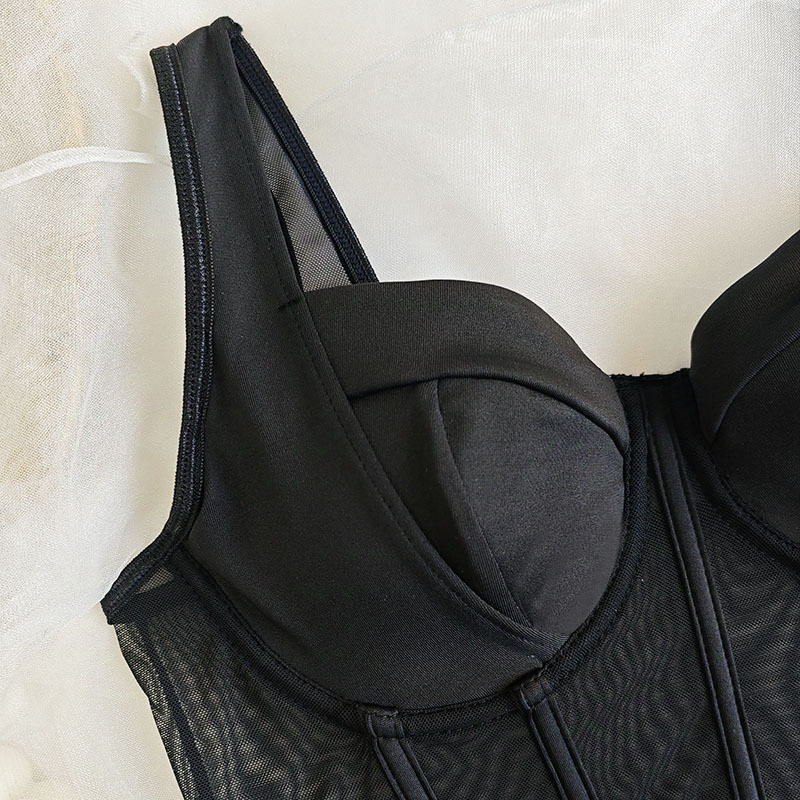 Hot Girl Lace Strap Gathered Fishbone Bra Sheer Mesh Tube Top Underwire ...