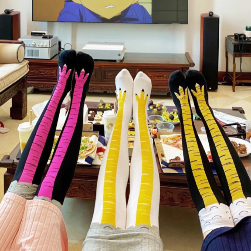3D Print Chicken Paws Feet Long Socks for Women Over The Knee Stockings ...
