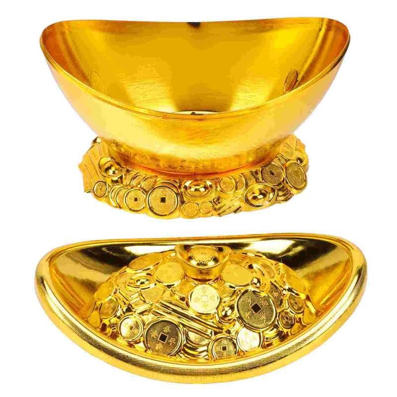 49 Office Gold Vintage Decor Golden Ingot Chinese Yuan Bao Feng Shui ...