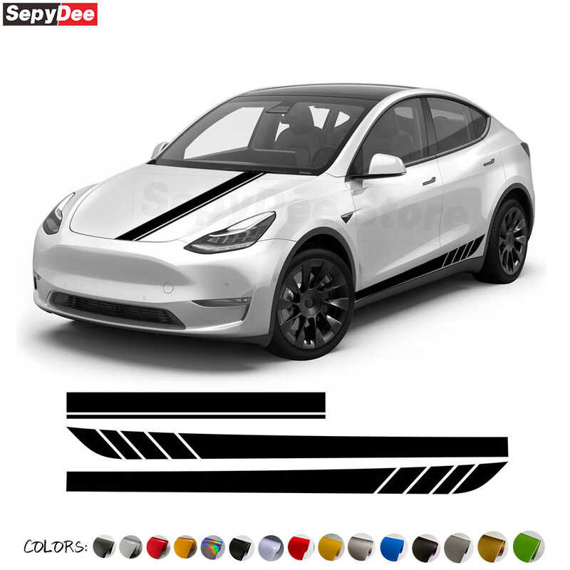 Side Stripes Car Skirt Stickers Auto Body Hood Bonnet Sports Style ...