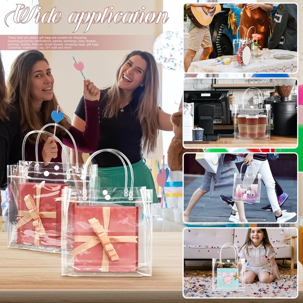 Clear Plastic Gift Bags with Handle / Reusable Waterproof PVC Tote ...