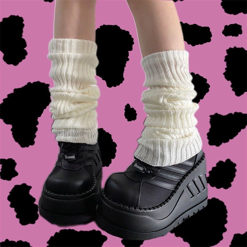 Y2K Lolita Socks Leg Warmers Ball Knitted Long Knee Foot Cover Pile ...
