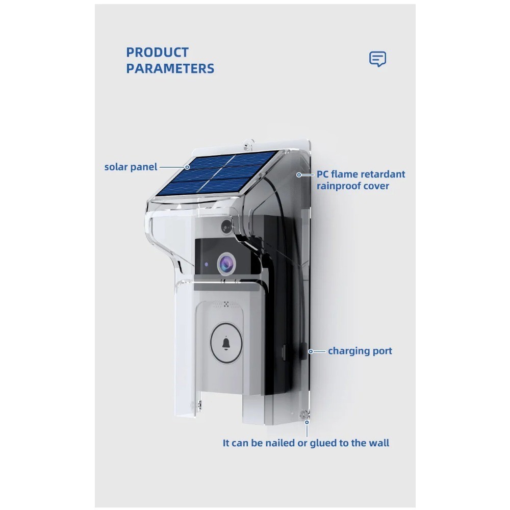 Doorbell Camera Wireless Solar Charging Waterproof Night Vision Smart ...
