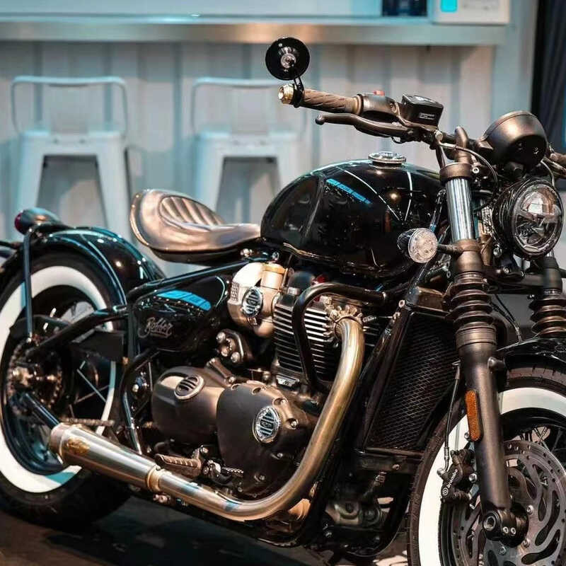 Universal Bar ♧ End Black Cafe Racer Round Motorcycle Side Mirrors For ...