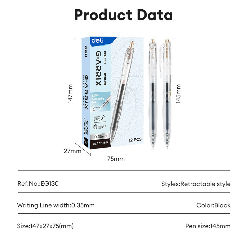 Deli Ballpen 0.35mm Press Gel Pen Quick-drying Pen Full Needle Tube 1pc ...