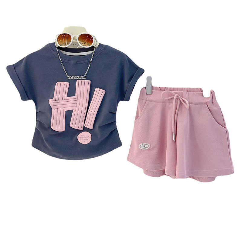 Mga Babaeng Damit Sets 2024 Summer Children Short-Sleeved Suit Teenage ...