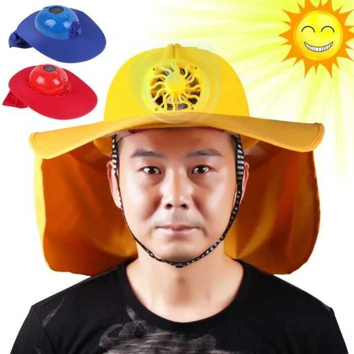 Sumbrero Wide Sun Protection Hard Hat Solar Security Helmet Summer Fan ...