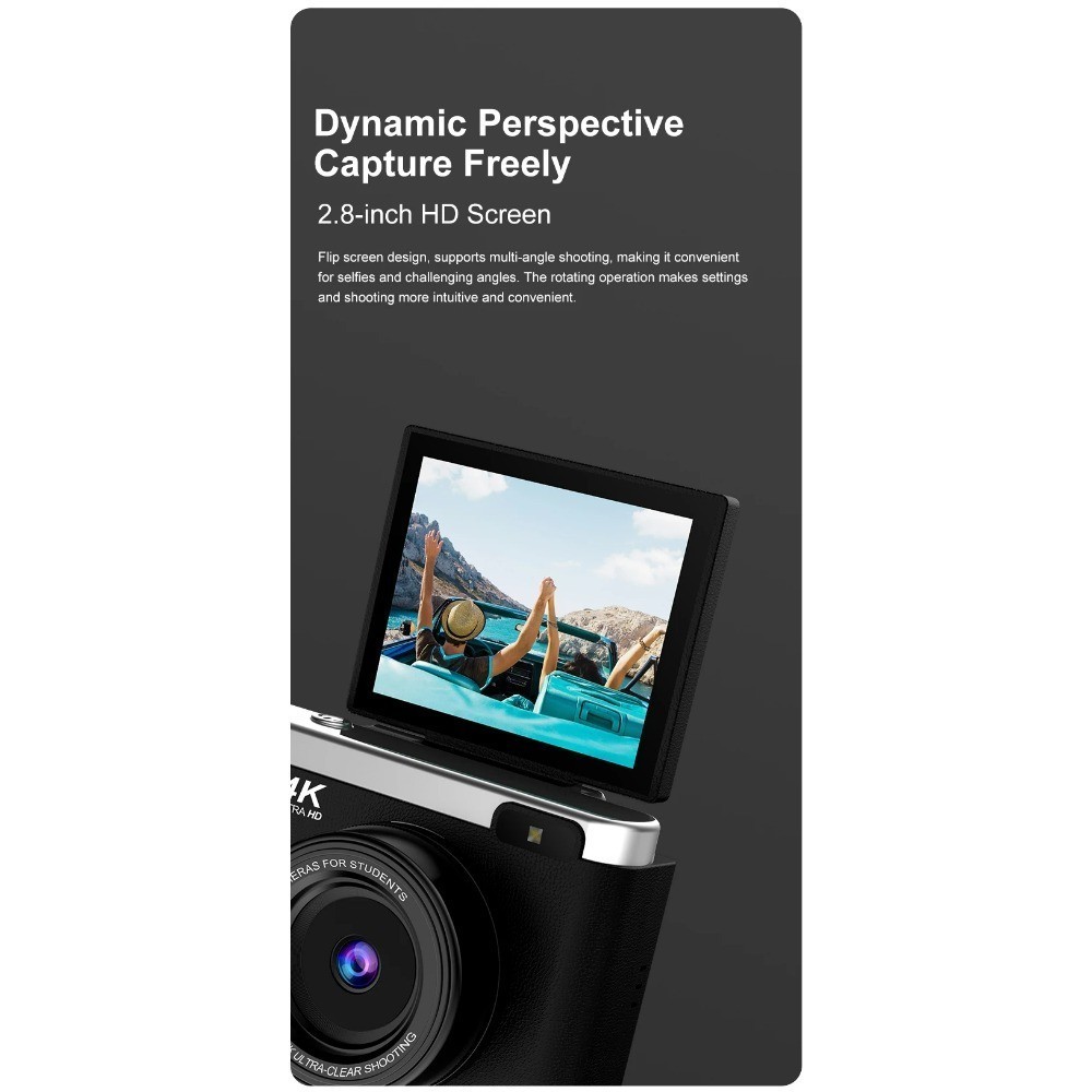Flip Screen 4K Digital Camera CCD 8x Zoom 4K Resolution 7500W Pixels AF ...