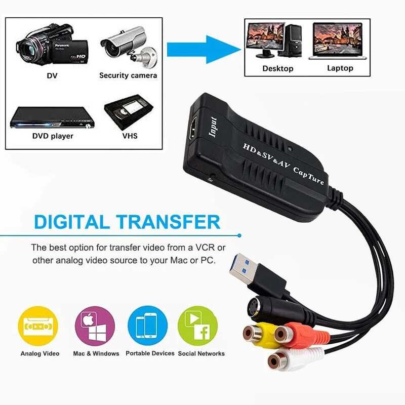 2.0 Video Hd/Av/3Rca/S Video VHS og To Digital Converter USB Capture ...