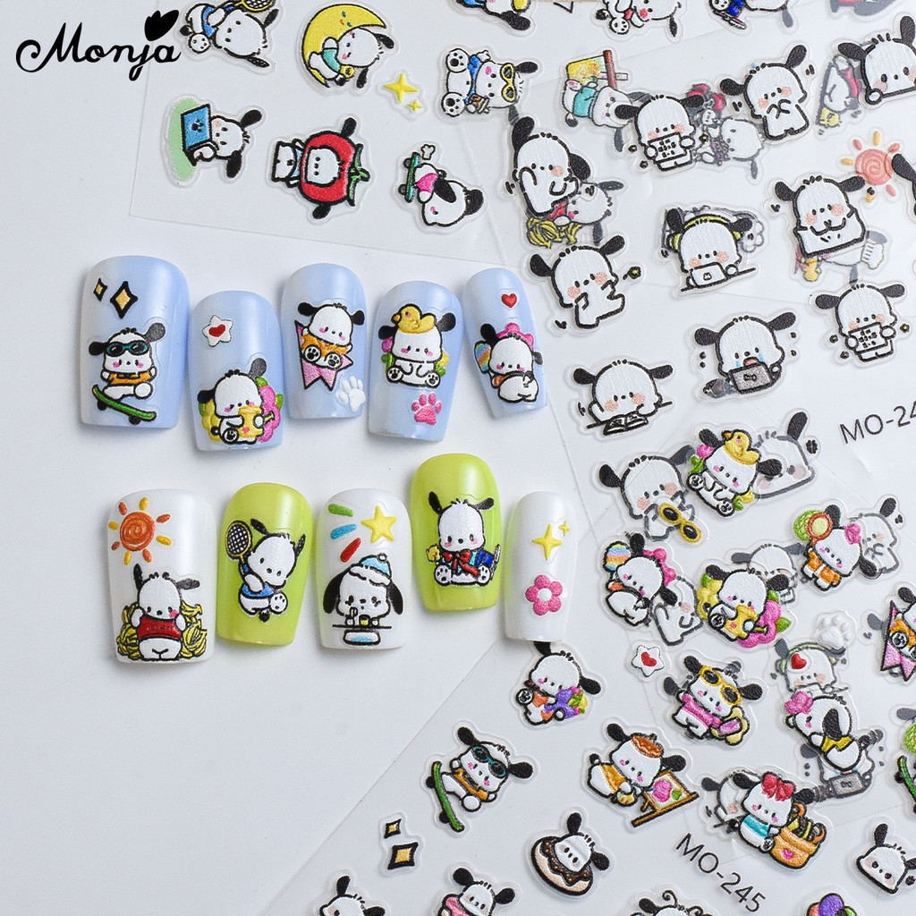 Monja Relief Nail Stickers 3D Embossed Cartoon Pacha Dog Decals Self ...
