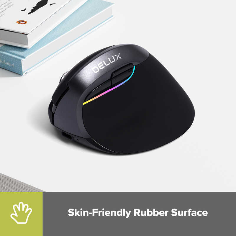 MINI Delux M618 Wired&Wireless Vertical Mouse Ergonomic MAX 4000 DPI 2.4G Bluetooth 6 Buttons Na ...