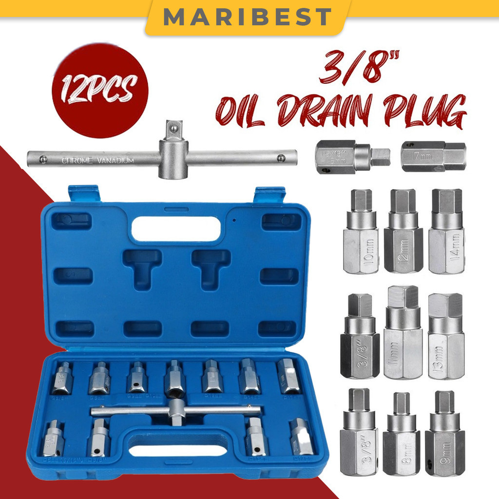 12pcs 3/8" Oil Drain Plug Socket Wrench Drive Oil Sump Plug Remover Key ...