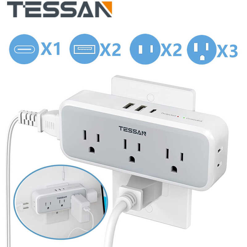 Strip TESSAN Power Multi Plug Type C Adapter Extender Na May 5 Outlets ...