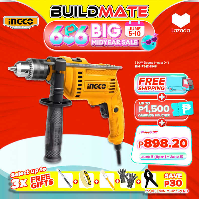 BUILDMATE Ingco 680W Electric Impact Drill Cement Wood Drilling Hammer ...