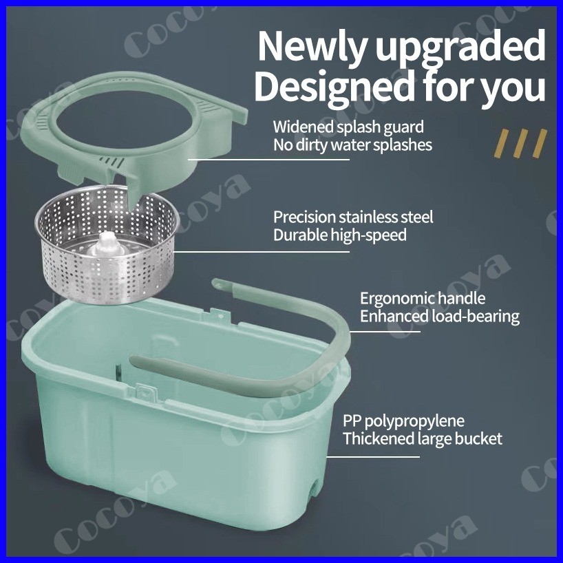 Cocoya Mop With Spinner Metal rod bucket with drain cap Dual Drive ...