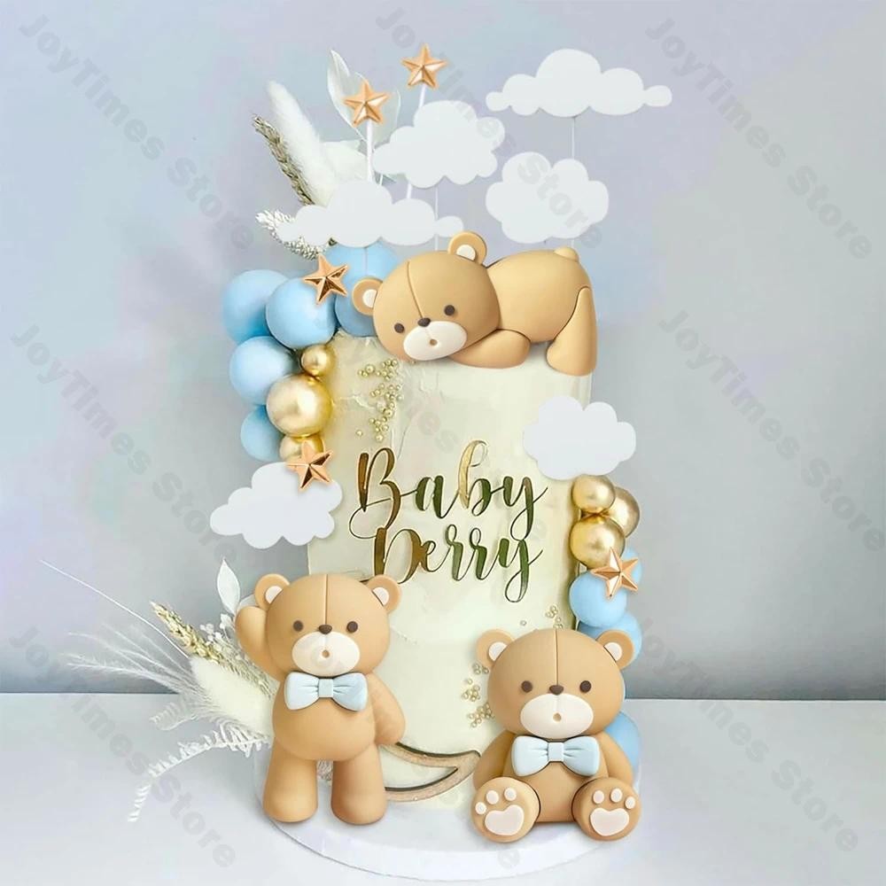 24pcs Blue Bear Cake Toppers Boy Birthday Gender Reveal Cake Decor ...