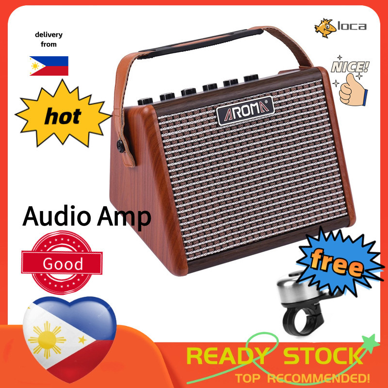 AROMA AG-15A 15W Portable Acoustic Guitar Amplifier Amp BT Speaker Built-in Rechargeable Battery ...