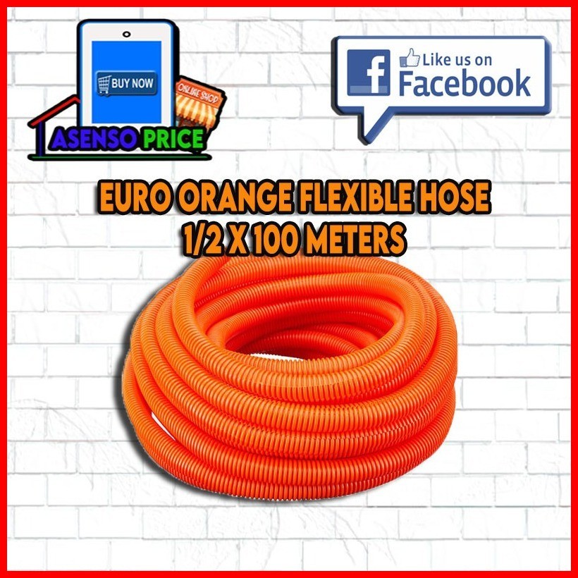 PVC Orange Corrugated Flexible Hose / Flexible Conduit Pipes 1/2" x 100METERS (EUROFLEX ...